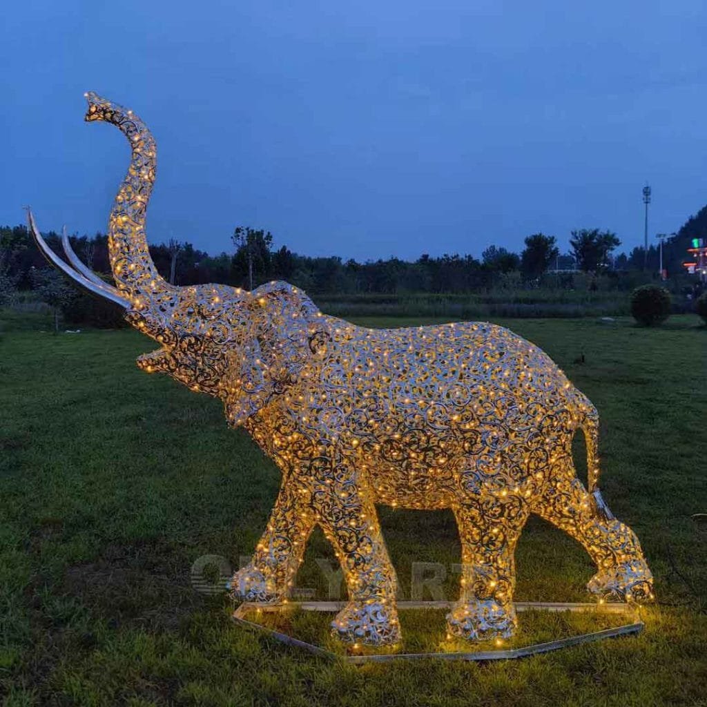 Metal Elephant Wire Sculpture With Light - salestatue