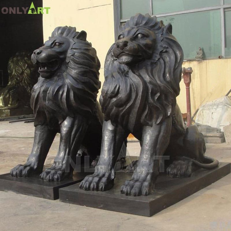 Bronze Lion Statues For Front Porch Decorative Outdoor