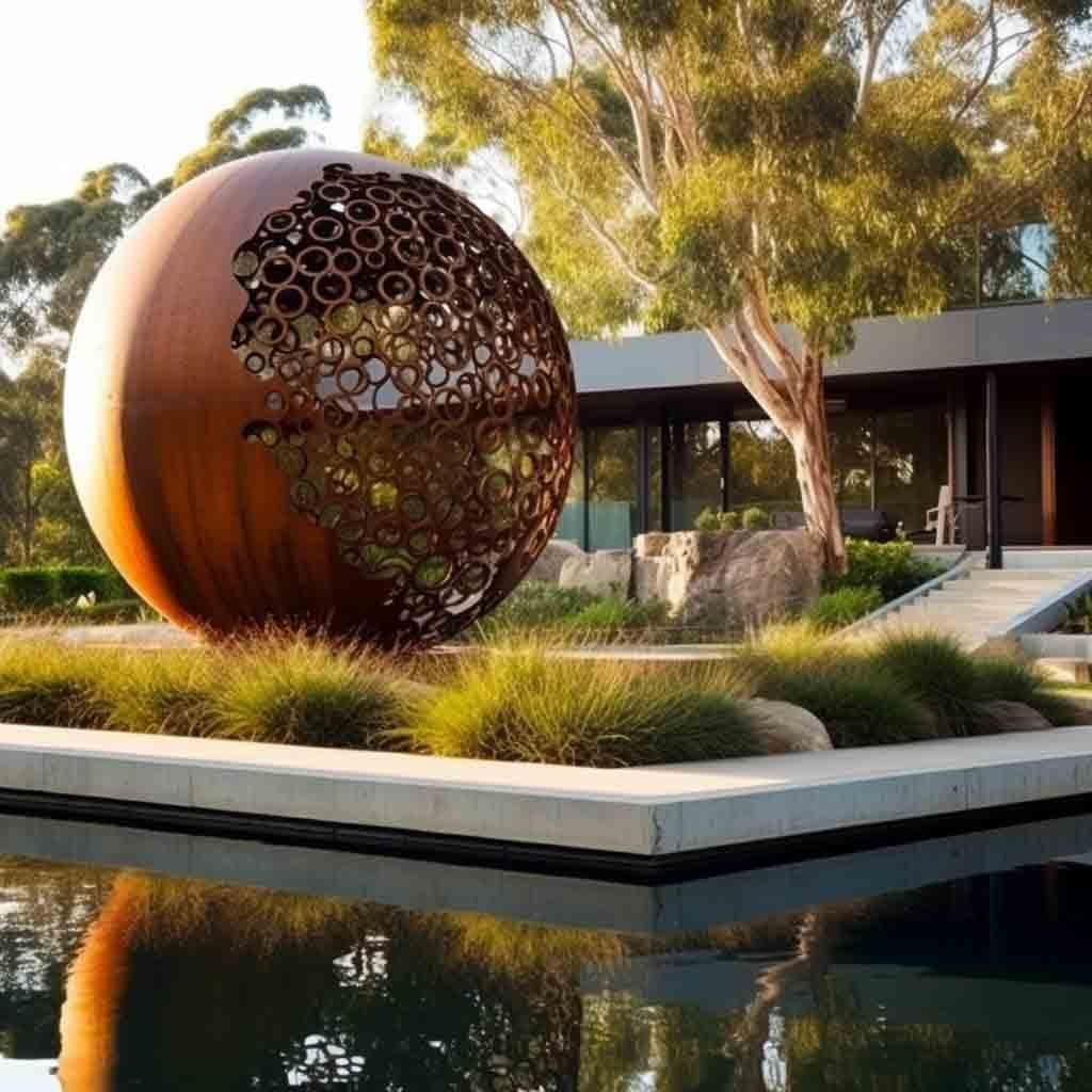 Large Metal Ball Sculpture Corten - salestatue