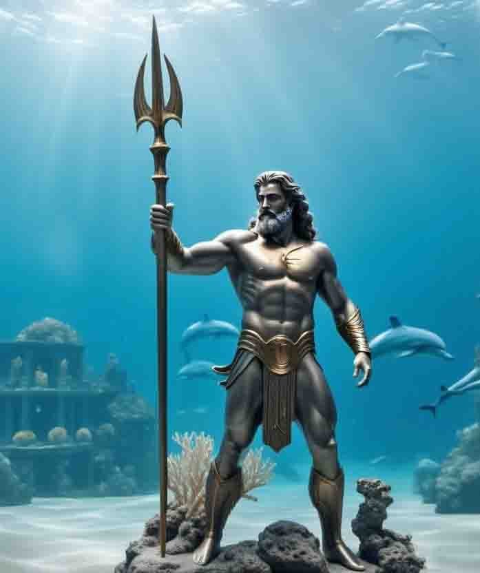 Statue Of Poseidon In The Sea